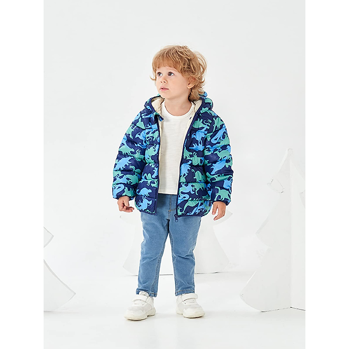 JunNeng Baby Girl Boy Ultralight Winter Hooded Jacket Coat,Kids Toddler Cartoon Puffer Down Outwear (Dinosuar Grey, 9-12 Months)