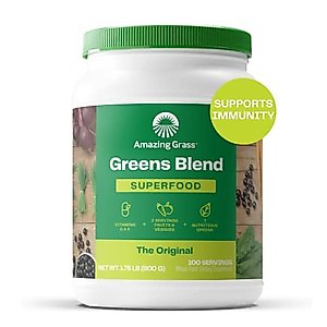 Amazing Grass Greens Blend Superfood: Super Greens Powder Smoothie Mix with Organic Spirulina, Alfalfa, Beet Root Powder, Digestive Enzymes & Probiotics, Original, 100 Servings (Packaging May Vary)