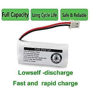 Kruta BT162342/BT262342 2.4V 800mAh Ni-MH Cordless Phone Battery Pack, Also Compatible with BT183342/BT283342 AT&T EL52351 TL90070 VTech CS5119 DS6511 DS6722 LS6305 Handset, 2-Pack