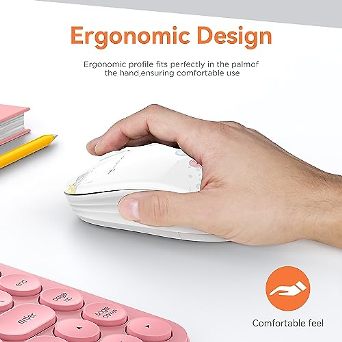 FMOUSE Cute Bluetooth Mouse, 2.4 GHz Wireless Mice with USB Receiver for Laptop, iPad, Mac, Silent Cartoon Mouse Suitable for Female and Students (Girl)