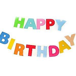 Honbay 1 Felt String Happy Birthday Party Banner and 1 String Colorful Star Banner