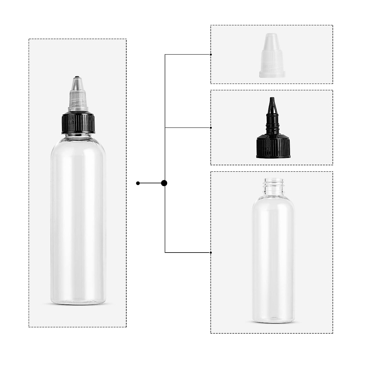 40 Pack Clear Dispensing Bottles, 4oz Round Plastic Squeeze Bottle with Twist Top Caps for Oils/Liquids/Inks/Crafts, Kitchen and Food Grade Household