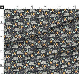 Spoonflower Fabric - Retro Camping Camper Campfire Fireflies Coffee Outdoors Printed on Petal Signature Cotton Fabric by The Yard - Sewing Quilting Apparel Crafts Decor