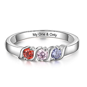 JewelOra Personalized Family Mothers Rings with 3 Simulated Birthstones Engraved Names Anniversary Rings for Grandma (7)