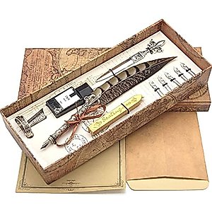 SCHOWE Antique Two-Color Feather Pen Quill Pen Dip Pen With Envelope Writing Paper Calligraphy Pen and Ink Set(pheasant)
