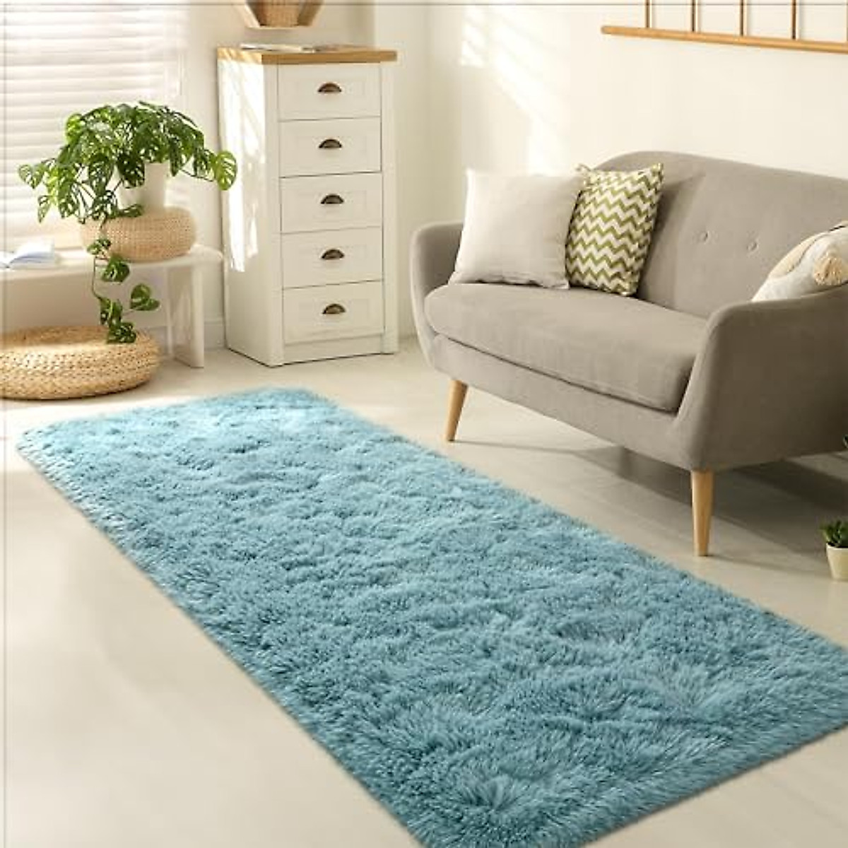 Vasofe Soft Turquoise Green Fluffy Runner Rug 2x6 Shag Bedroom Rug, Fuzzy Living Room Rug for Boys Girls, Plush Nursery Rugs for Dorm, Classroom, Teens, Shaggy Furry Throw