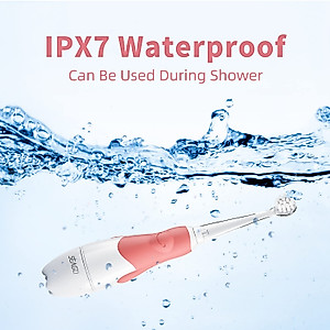 SEAGO Baby Electric Toothbrush SG-513AC with 4 Replacement Heads (Pink-A)