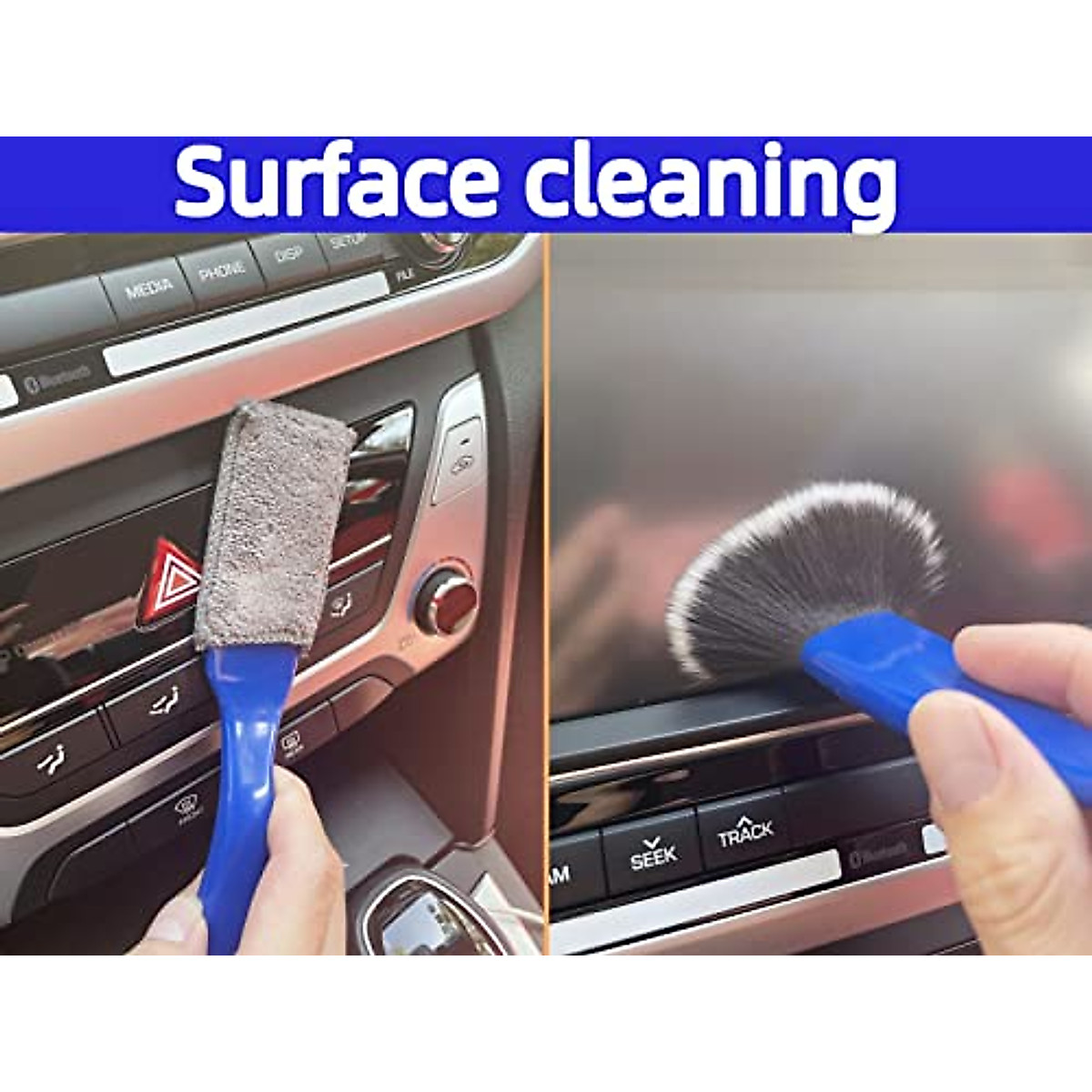 EVIISO 4 pcs Car Brushes for Detailing Interior,Double-Ended Brush and Cleaning Cloth,car Detail Crevice Care Removal Cleaning,Keyboard Cleaning Brush (Blue)