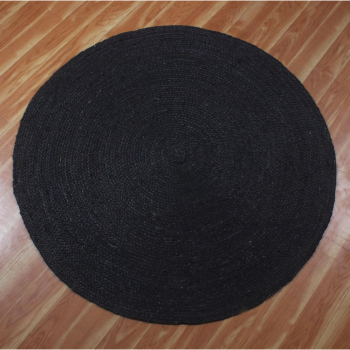 CASAVANI Collection Circle Area Rug - 3 Ft' Round Black Natural Jute Mat Geometric Kilim Rug Indoor Outdoor Use Mat Flatweave Rugs for Bedroom Bedside Round Dining Table Mat Hall