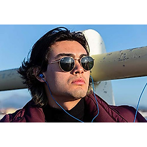 LUDOS Ultra Wired Earbuds in-Ear Headphones, 5 Years Warranty, Earphones with Microphone, Noise Isolating Ear Buds, Memory Foam for iPhone, Samsung, School Students, Kids, Women, Small Ears - Blue