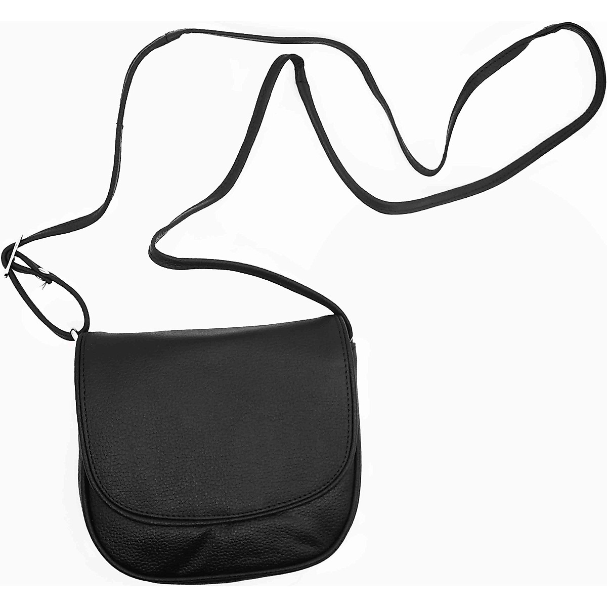 Genuine Cowhide Black Leather Crossbody Bag (5.5” X 7.5”) With Flap Closure