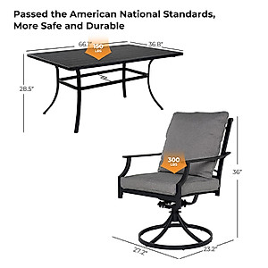 Grand patio 7-Piece Outdoor Dining Set for 6, Patio Dining Furniture Set for 6 Patio Swivel Dining Chairs with Olefin Cushions 1 Rectangular Dining Faux Woodgrain Table with Umbrella Hole, Grey