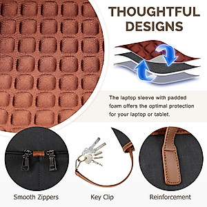 Kasqo Laptop Tote Bag for Women, 15.6 Inch Shockproof Computer Work Teacher Bag, Large Capacity Waterproof Handbag with Luggage Sleeve, Black and Brown
