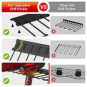 CFMASTER Power Tool Organizer Wall Mount wtih Charging Station,Garage 4 Drill Holder Wall Mount with 8 Outlet Power Strip,Heavy Duty Tool Rack with Hooks,Screwdriver Organizer in Workshop,Workbench