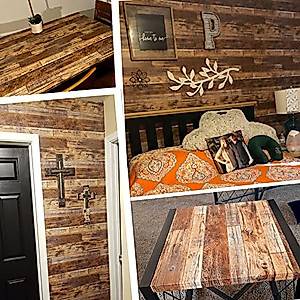 TANONE Brown Wood Peel and Stick Wallpaper 17.8" X 118.8" Self Adhesive Removable Decorative Film Wood Grain Wallpaper for Wall Covering Furniture Countertop Kitchen Christmas DIY