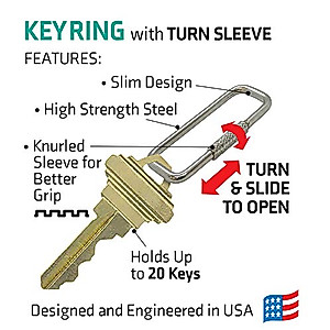 Lucky Line 2” Rectangular Key Ring with Turn Twist Sleeve Closure (70201), Silver