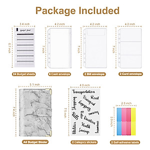 45 Pcs Budget Binder with Zipper Envelopes,PU Leather Money Organizer for Cash Bills Coupon Card, Budget Planner for Saving Money,Cash Envelopes for Budgeting,Money Saving Binder, Dark Marble Grey