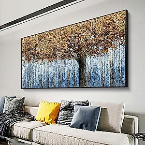 Abstract Large Size Trees Oil Painting Hand Painted Canvas Painting Modern Decorative Wall Art,27inx54in,No Frame