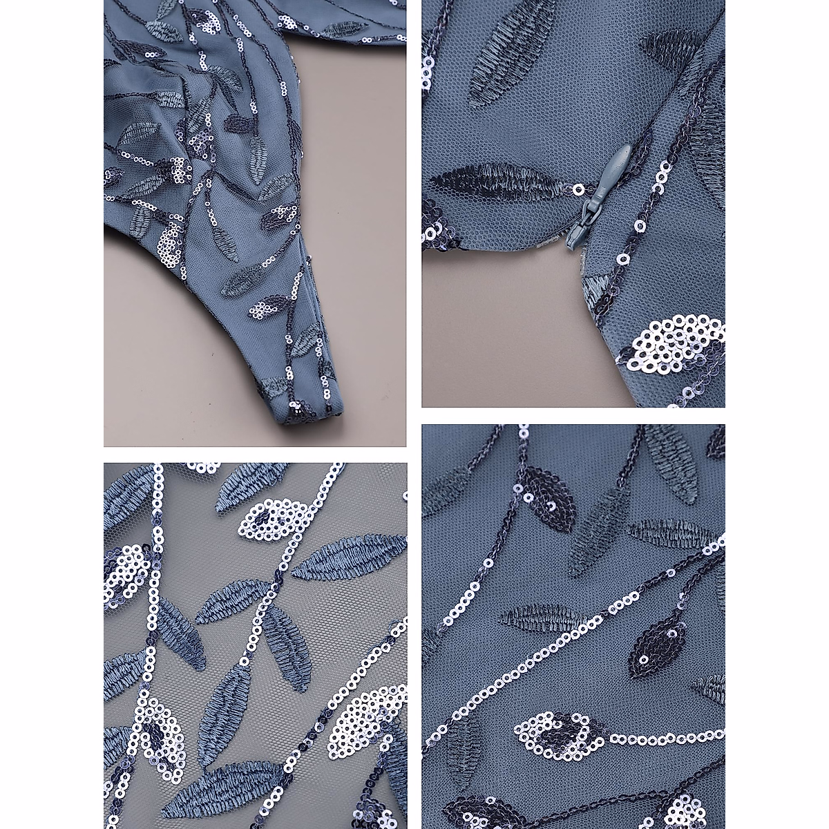 Ever-Pretty Women's Formal Dress Sequin Double V-Neck Sleeveless Mermaid Long Evening Dress Dusty Navy US10