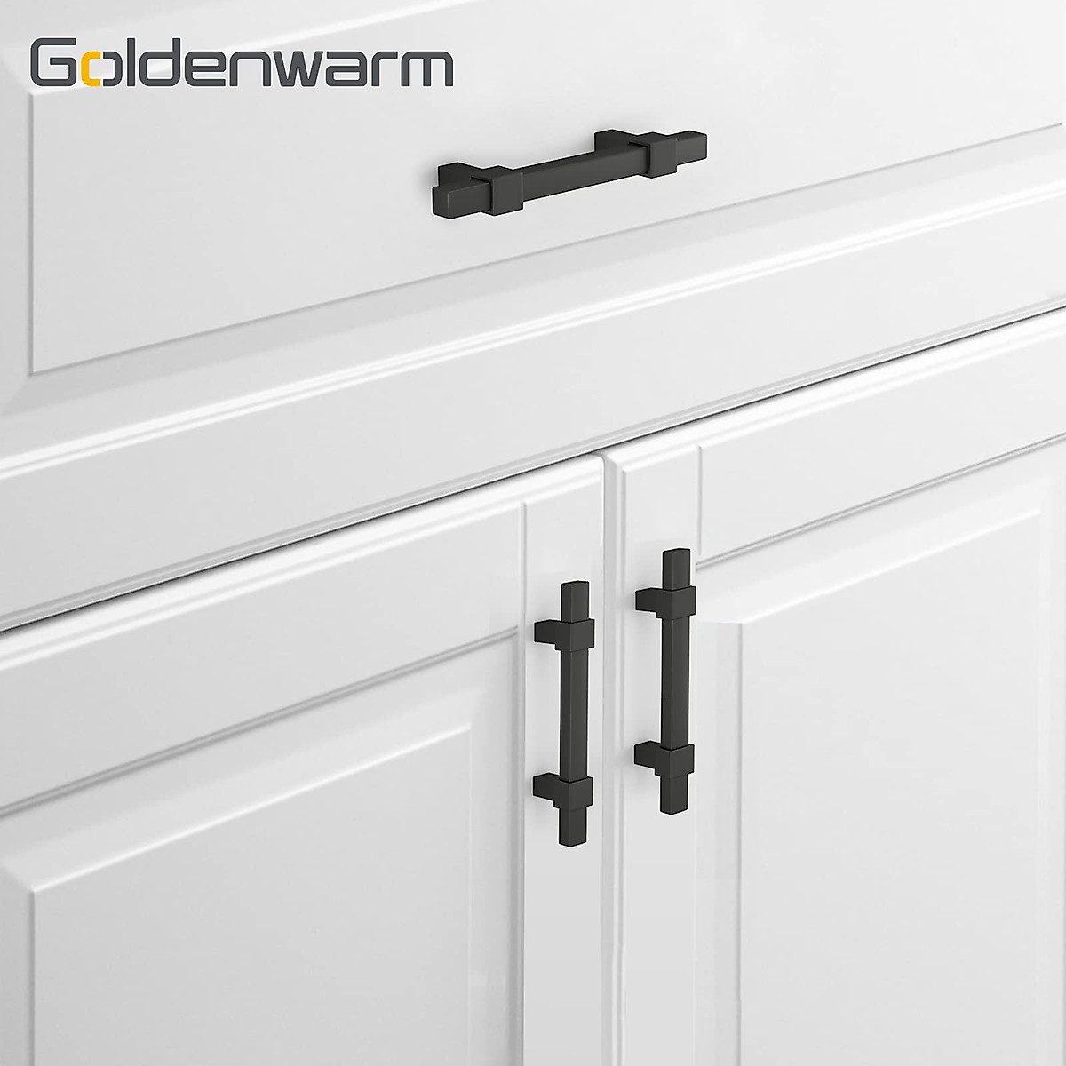 goldenwarm 10 Pack Cabinet Handles Matte Black Cabinet Pulls 3 Inch Hole Center Drawer Pulls Modern Bar Dresser Handles for Bathroom Kitchen Bedroom, Zinc Alloy