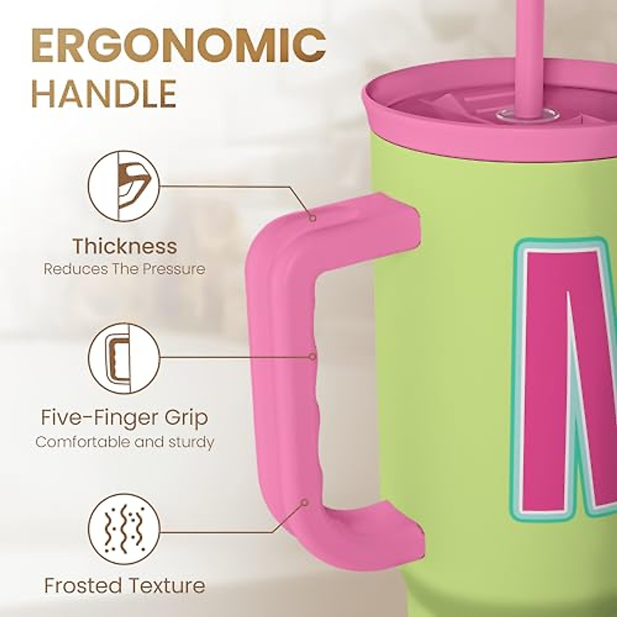 SANDJEST Stainless Steel Slider Tumbler With Handle 40oz & Jewelry Case with Initial M