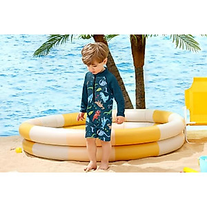 BesserBay Long Sleeve One Piece Rashguard UPF 50+ Dinosaur Navy Zip Up Swimwear for Baby Boy 18-24 Months