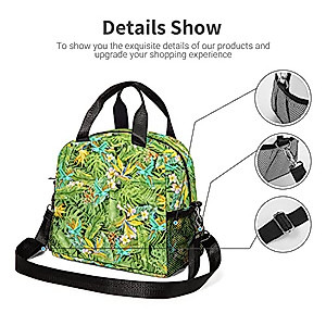 Yrindyiz Tropical Parrot Lunch Box, Reusable Palm Leaf Lunch Bag Thermal Lunch Box with Adjustable Shoulder Strap Tote Bag for Boys Girls Women Men