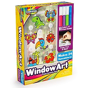 Creative Kids Window Paint Art Kit – Make Your Own Suncatchers Set – 24 Sun Catchers, 24 Suction Cups & 11 Paints – Suncatchers for Kids to Paint - DIY Window & Mirror Arts & Crafts Kit Children