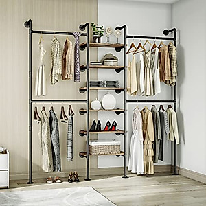 HKaikzo Industrial Pipe Clothes Rack, DÉCOR Wall Mounted Clothing Rack, for Walk-in Wardrobe Multi-Purpose Storage Clothes Hanging Shelf, 2 Installation Methods