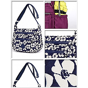 Crossbody Bag for Women Waterproof Multi-Pocket Messenger Bag Large Capacity Lightweight Shoulder Bag Handbags for Daily Use Work Travel (Floral White)