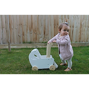 LINE Baby Doll Wooden Pram In White, Toddler Walking Toy