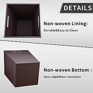 Leather Trash Can Bathroom Wastebasket, 16L/4.2 Gallon Office Garbage Can with Handles for Near Desk, Square Bedroom Waste Basket Bin for Home Dorm Decorative Brown