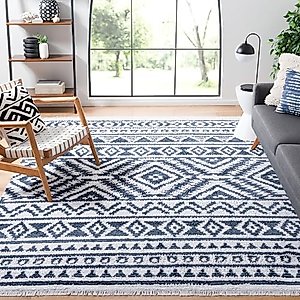 SAFAVIEH Augustine Collection Area Rug - 8' x 10', Navy & Ivory, Moroccan Boho Tribal Fringe Design, Non-Shedding & Easy Care, Ideal for High Traffic Areas in Living Room, Bedroom (AGT849N)