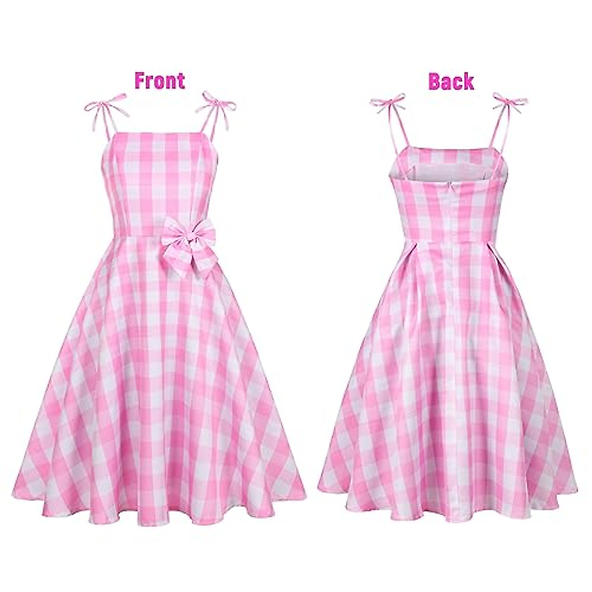 Girls Costume Dress Kids Princess Cosplay Halloween Costume Pink Plaid Dress with Hairpin Necklace Earrings CA009M