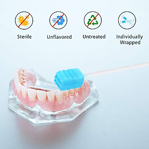 (50 Pack) Disposable Mouth Swabs Sponge - Unflavored & Sterile Oral Swabs Dental Swabsticks for Mouth Cleaning(Contains Tooth Powder)