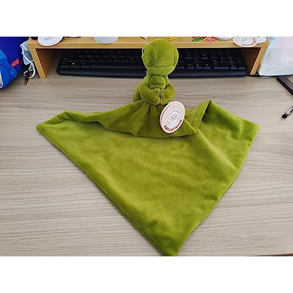 Apricot Lamb Snuggler Plush Infant Stuffed Animals Dinosaur Security Blanket Nursery Character Blanket (Green Dinosaur, 14 Inches)