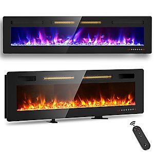 72" Ultra Thin Electric Fireplace, Wall Mounted & Freestanding, LED Fireplace Insert, Wall Fireplace for Living Room/Bedroom w/Touch Screen, Remote Control, 750W/1500W, Quiet, 8H Timer