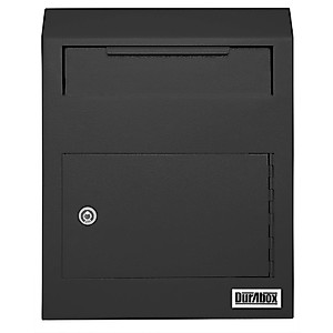 DuraBox Wall Mount Locking Drop Box, Heavy Duty Steel Mailbox for Rent Payments, Mail, Keys, Cash, Checks - Safe Storage Dropbox for After Hours Deposits W500 (Black)