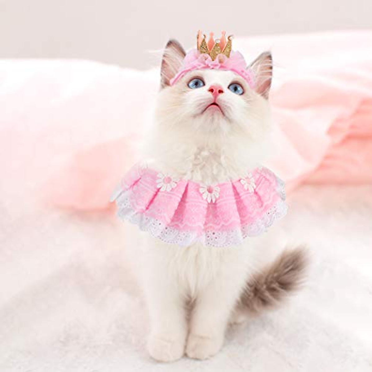 Legendog Cat Bandana for Cats, Princess Cat Costumes for Cats, Cute Lace Dog Bandanas and Cat Crown Accessories for Cats Small Dogs, Pink Outfit for Birthday Party
