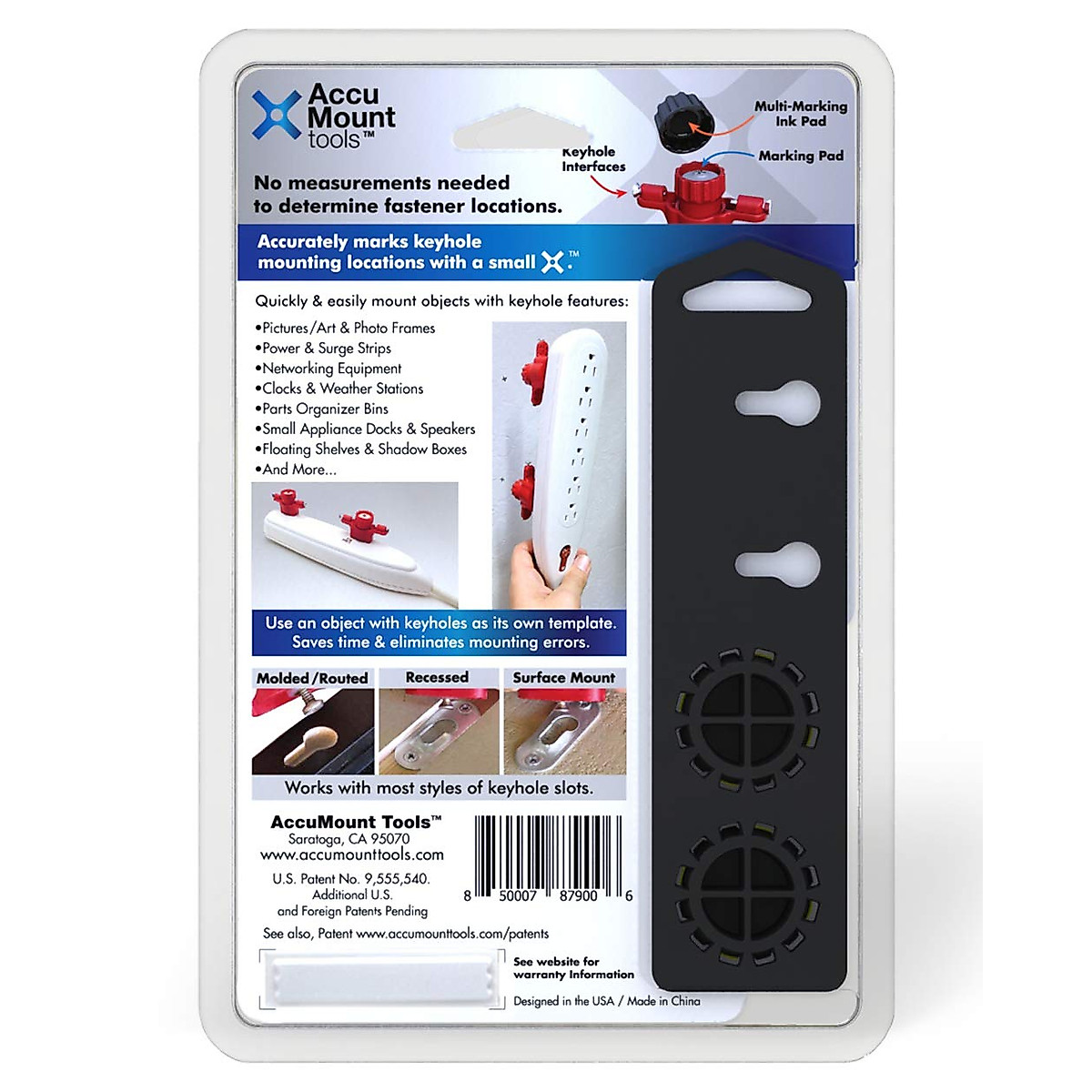 Keyhole Companion Marking Tool Set – Mount/Hang Items that have Keyhole Slots Without Measuring; Tools Mark Fastener Locations on Walls. Picture hanging, mount power strips, use w/keyhole hangers, etc