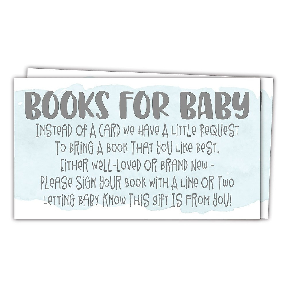 50 Blue Watercolor Books for Baby Shower Request Cards - Invitation Inserts - Boy Baby Shower