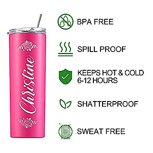 Slocenk Personalized Tumbler with Lid and Straw for Women Custom Stainless Steel Cups with Name Customized Gifts Laser Engraved 20oz