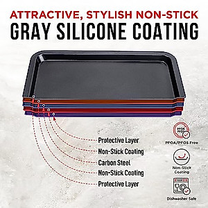 3 Piece Set Nonstick Carbon Steel Oven Bakeware -Professional Quality Kitchen Cooking Baking Trays -PFOA, PFOS, PTFE-Free Small, Medium & Large Baking Sheet Pans