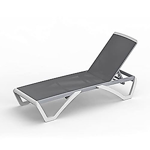 Domi Patio Chaise Lounge Chair Set of 3,Outdoor Aluminum Polypropylene Sunbathing Chair with Adjustable Backrest,Side Table,for Beach,Yard,Balcony,Poolside(2 Grey Chairs W/Table)