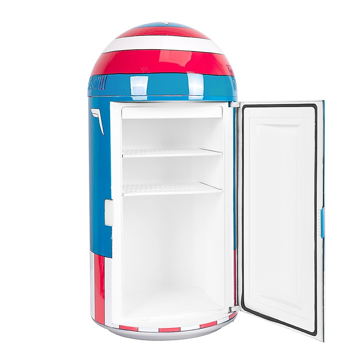 Marvel Comics Captain America Vintage Uniform Pattern Thermoelectric Cooler Mini Fridge, red/White/Blue, 14 L