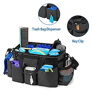 LoDrid Wearable Cleaning Caddy Bag with 4 Foldable Dividers, Cleaning Supply Tote for Cleaning Supplies, Cleaning Organizer with Shoulder Strap and Side Handles for Cleaners & Housekeepers, Black
