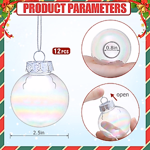 2.5 Inch Iridescent Ornaments Balls, 12Pcs Plastic Clear Christmas Balls Fill-able Mini Ornaments for Crafts Holiday Party Xmas Tree Decorations Home Decor