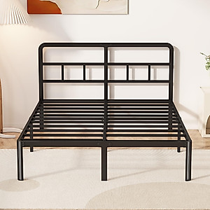 Yicensen 14 Inch Full Bed Frame with Headboard, Heavy Duty Metal Metal Full Size Platform Bed Frame No Box Spring Needed with Rounded Corner Legs, Noise Free, Easy Assembly, Black