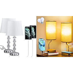 Unfusne Lamps for bedrooms Set of 4, Touch Control Table Lamp 3 Way Dimmable Nightstand Lamp with Fabric Shade, Small Lamp Set of 2 for Living Room, Dorm, Home,Office