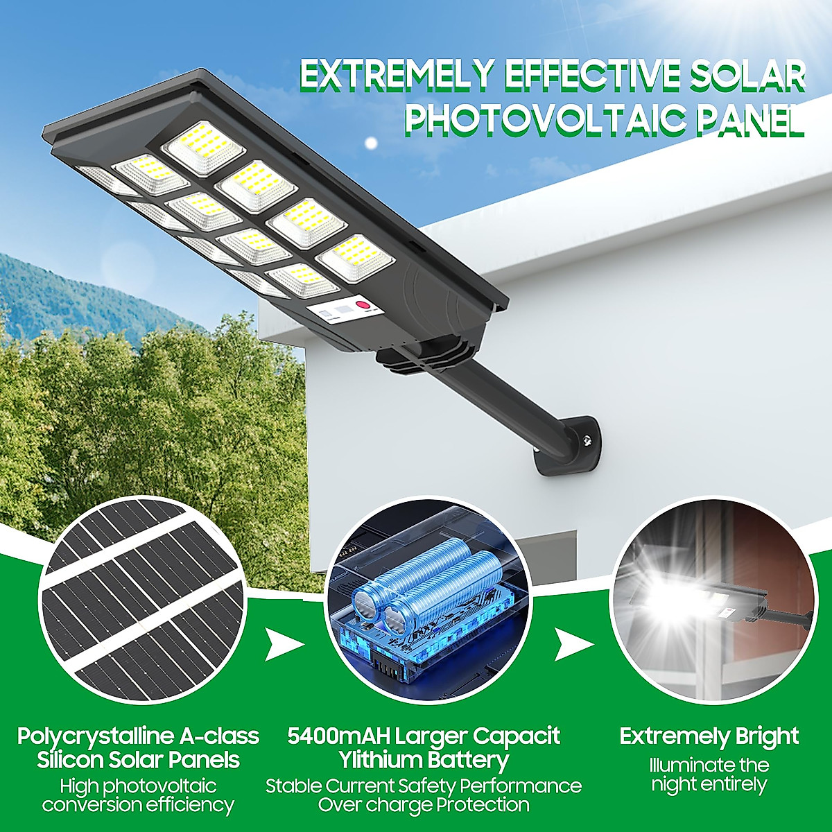 Kifflux Solar Lights Outdoor Waterproof - Wide Angle Solar Street Lights Outdoor Dusk to Dawn, 6500K Solar Flood Lights Outdoor with Motion Sensor, Solar Parking Lot Light for Outside, Yard(2 Pack)